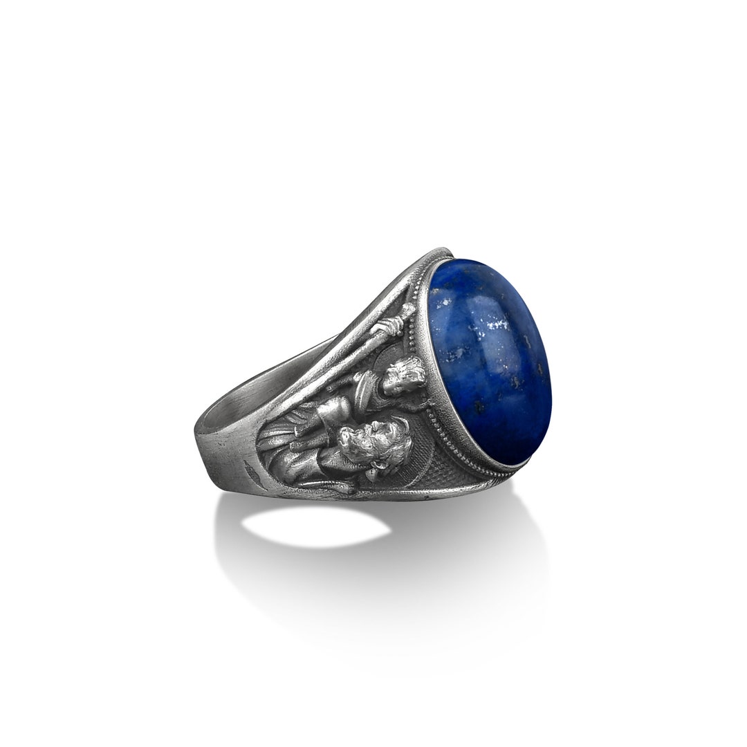 St Christopher With Lapis Lazuli Signet Ring for Men in Silver ...