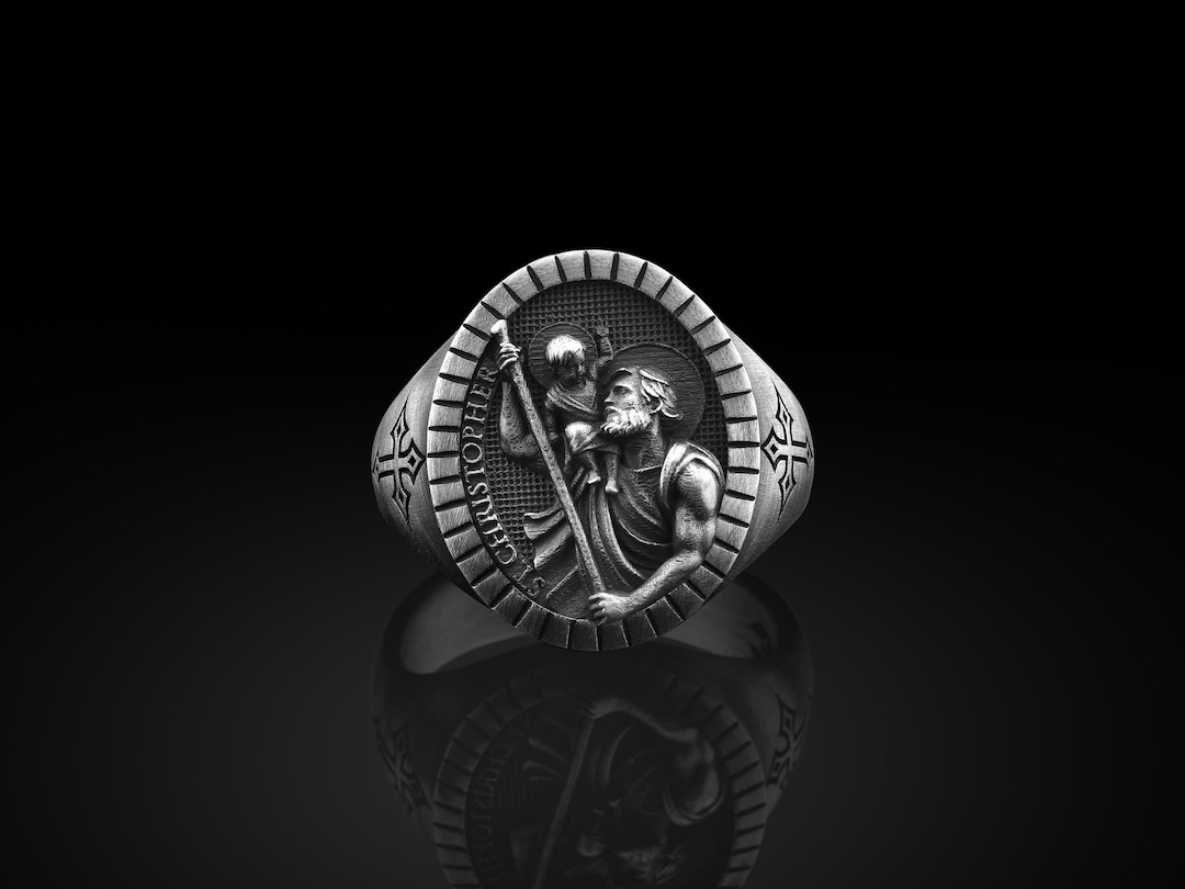 Saint Christopher Signet Ring for Men in Sterling Silver, Handmade ...