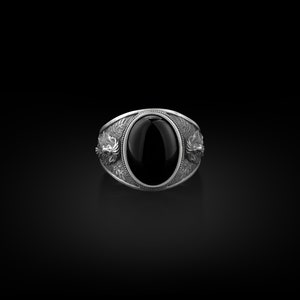 Winged Lion With Onyx Gemstone Ring for Men in Sterling - Etsy