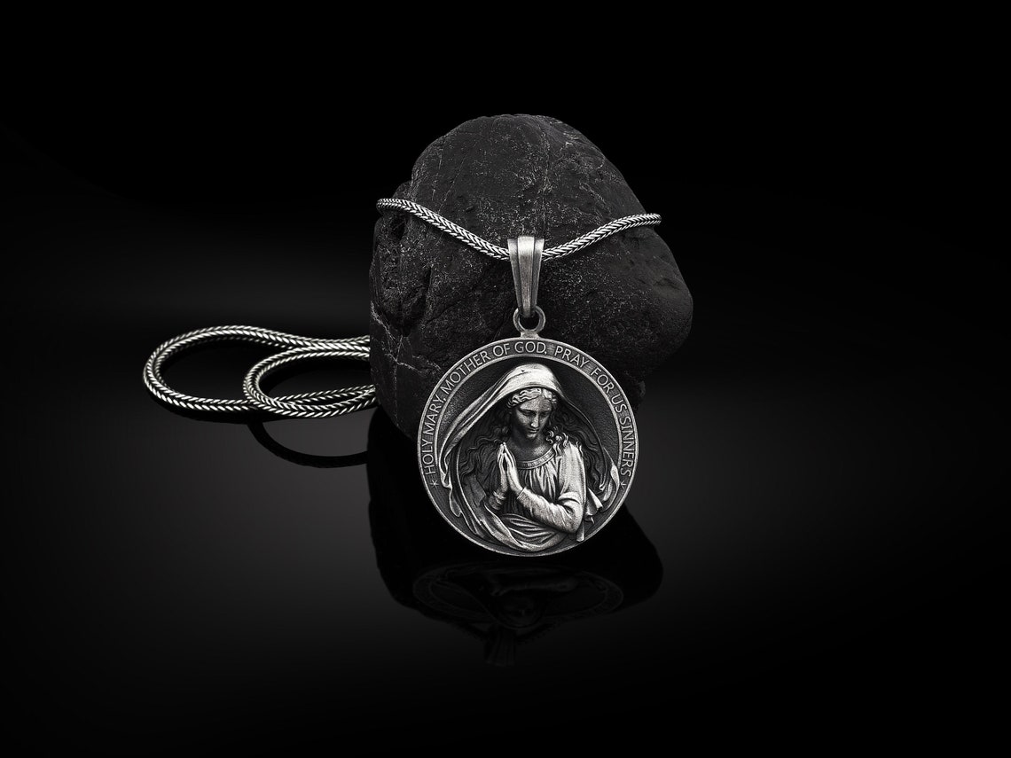 Silver Holy Mother Mary Necklace Virgin Mary Necklace - Etsy