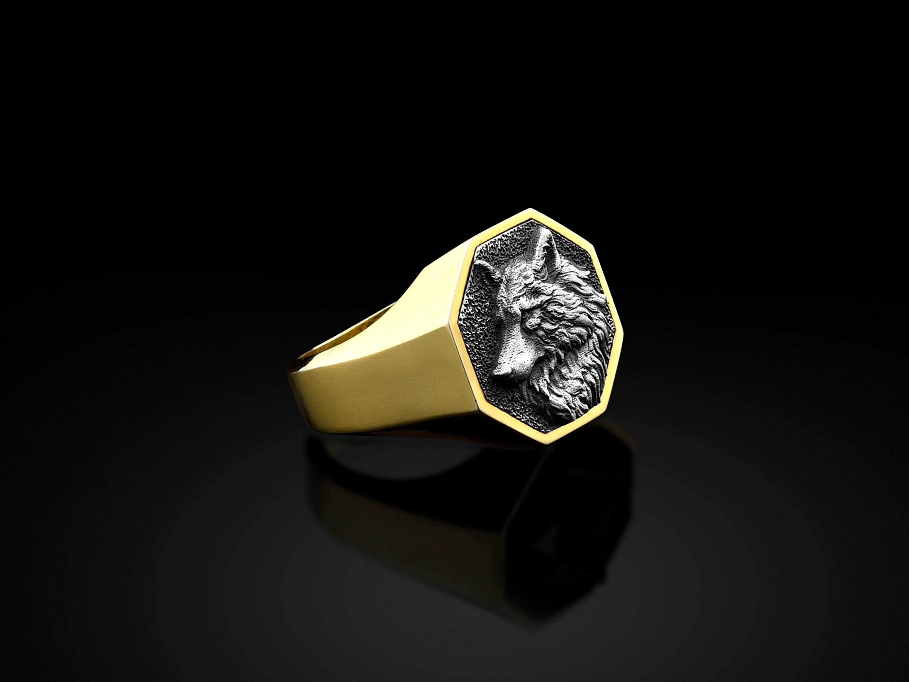 Handmade Alpha Wolf Men's Ring, 925 Silver Wild Wolf Signet Man Ring ...