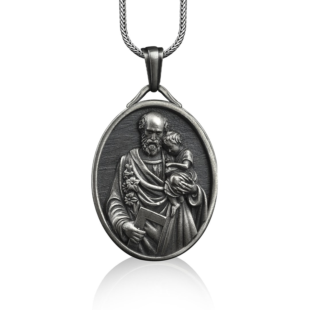 St Joseph With Jesus Personalized Silver Necklace, Christian Necklace ...