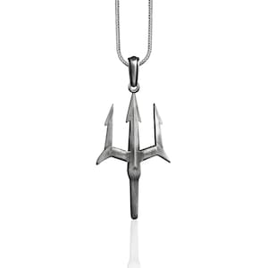 Trident of Poseidon Pendant in Silver, Poseidon’s Spear Fantasy Necklace for Boyfriend, Greek ...