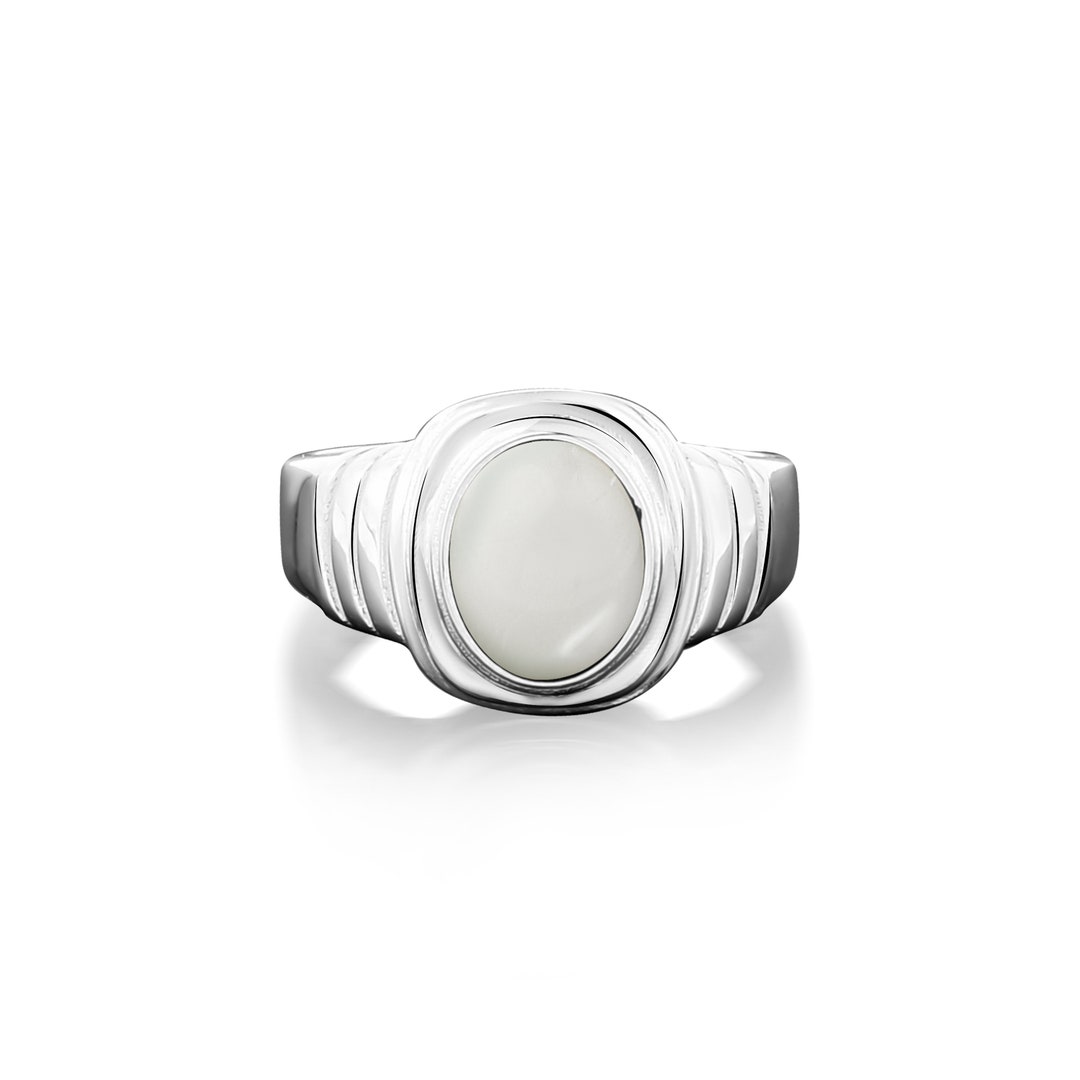 White Agate Stone Men Ring in Silver, Male Promise Men Ring With Oval ...