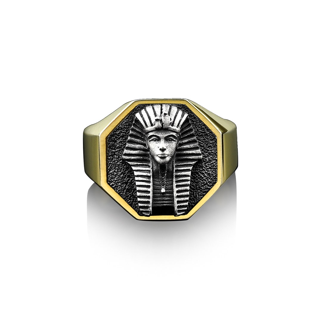 Sterling Silver Pharaoh Man Ring, Handmade Egyptian Pharaoh Signet Men ...