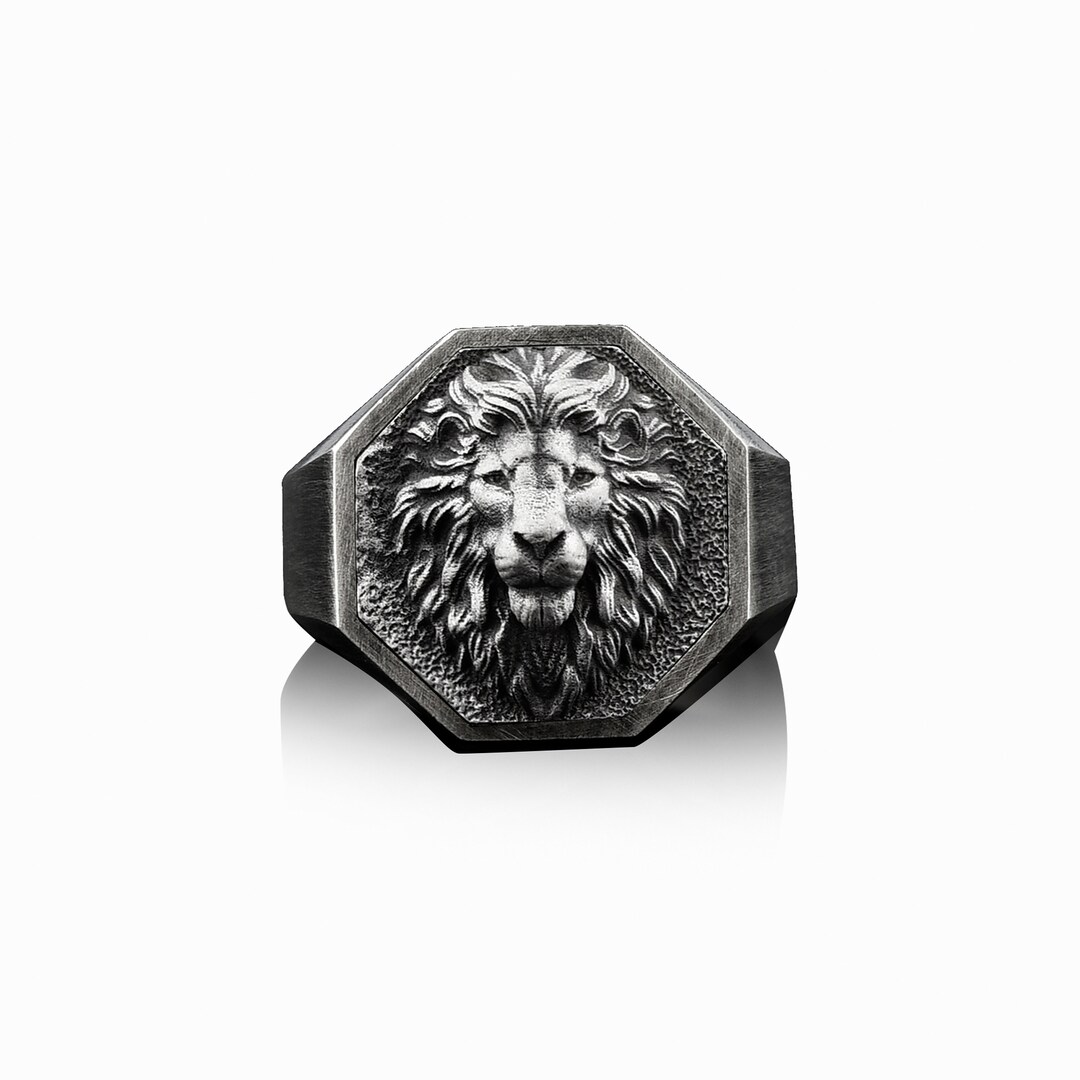 Zodiac Leo Signet Pinky Ring for Men in Sterling Silver, Handmade Wild ...