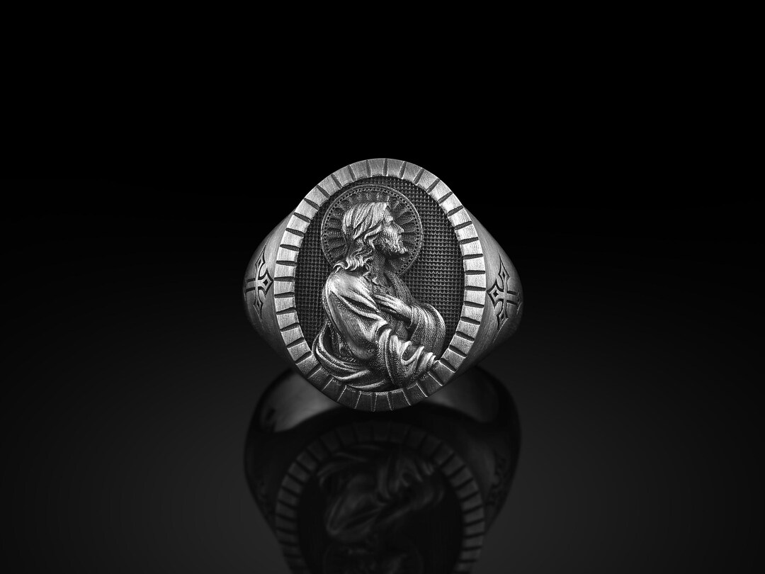 Sterling Silver Jesus Prayer Signet Ring for Men, Christ Jesus ...