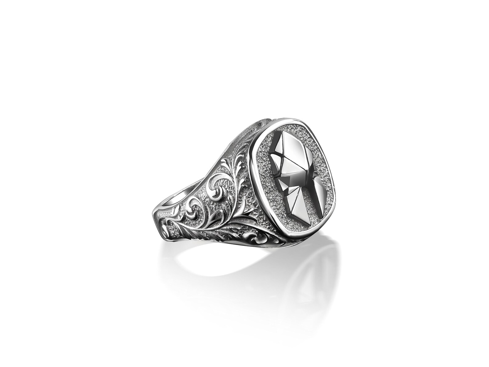 Snow Leopard Head Chunky Ring, Sterling Silver Square Signet, Gold ...