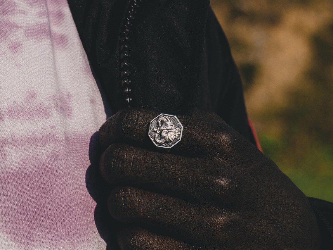 Elephant Signet Silver Men Ring, Handmade Sterling Silver Elephant Mens ...