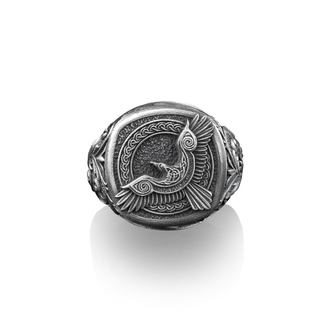 Tiny Trinity Celtic Raven Square Signet Ring, Viking Norse Mythology ...
