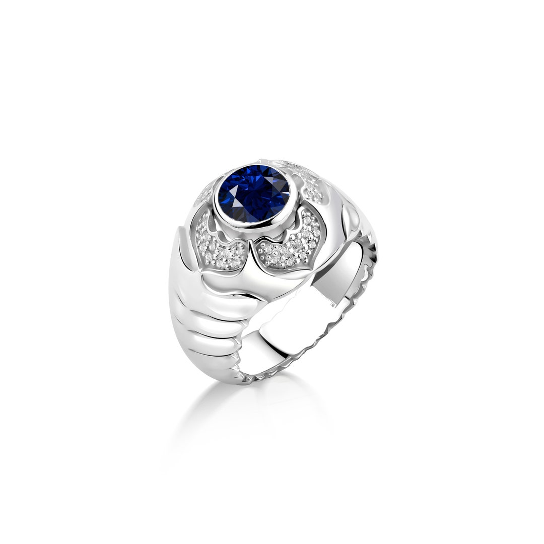 Sapphire Stone Signet Ring for Men in Sterling Silver, Dragon Skin With ...