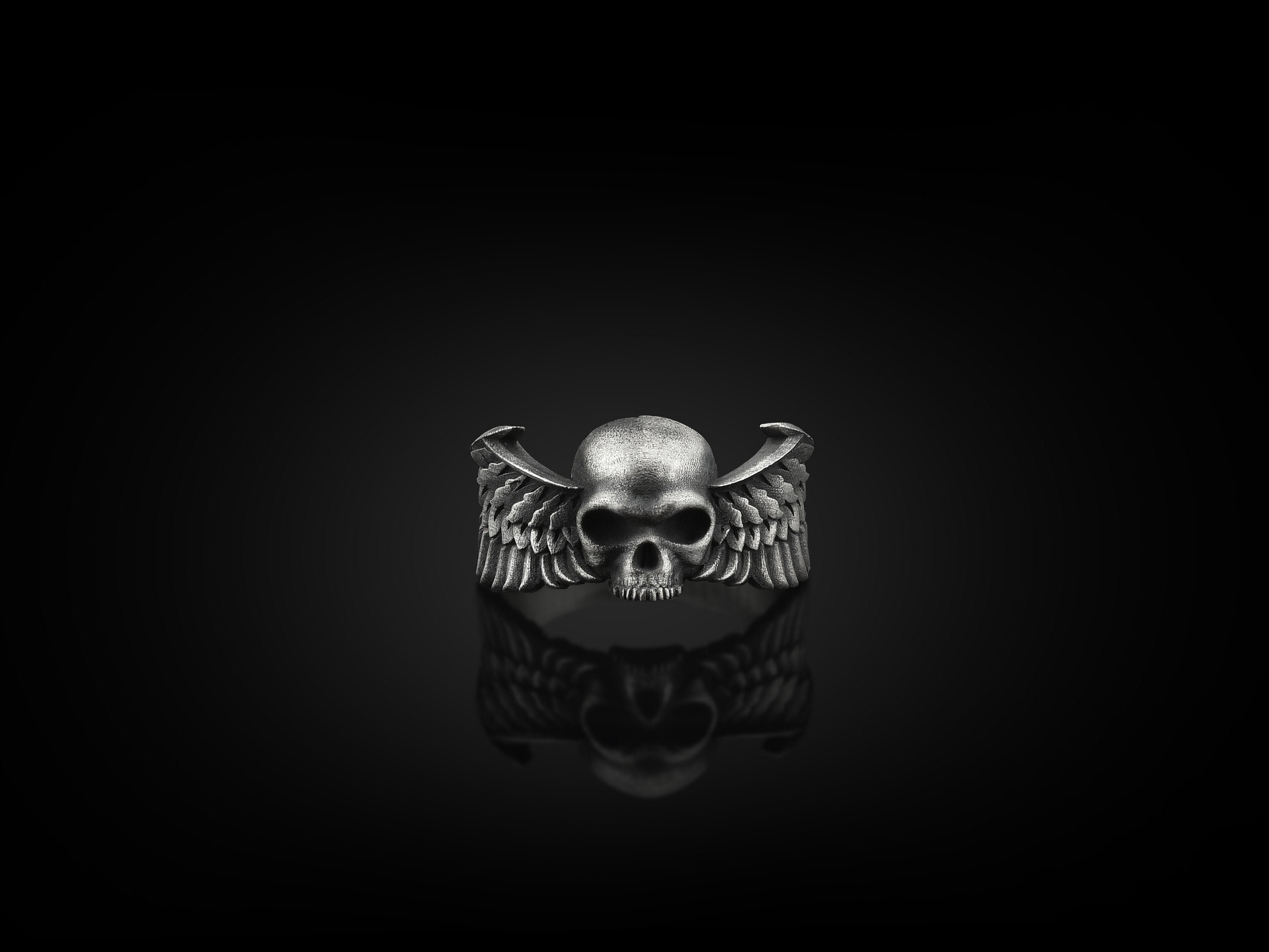 Winged Skull Handmade Sterling Silver Men Ring Winged Skull - Etsy