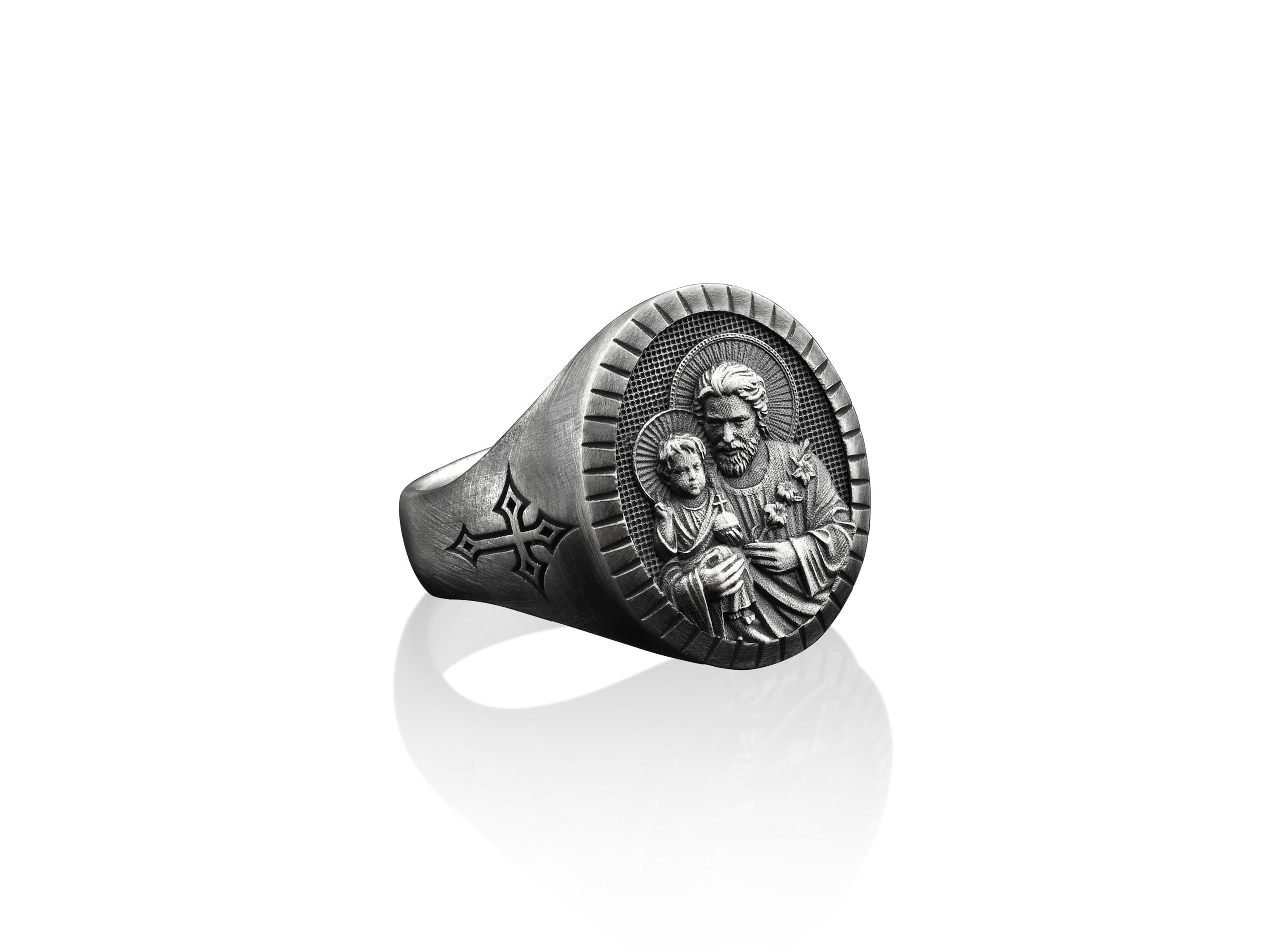 Handmade Saint Joseph Signet Ring for Men , Christian Saint Ring in ...