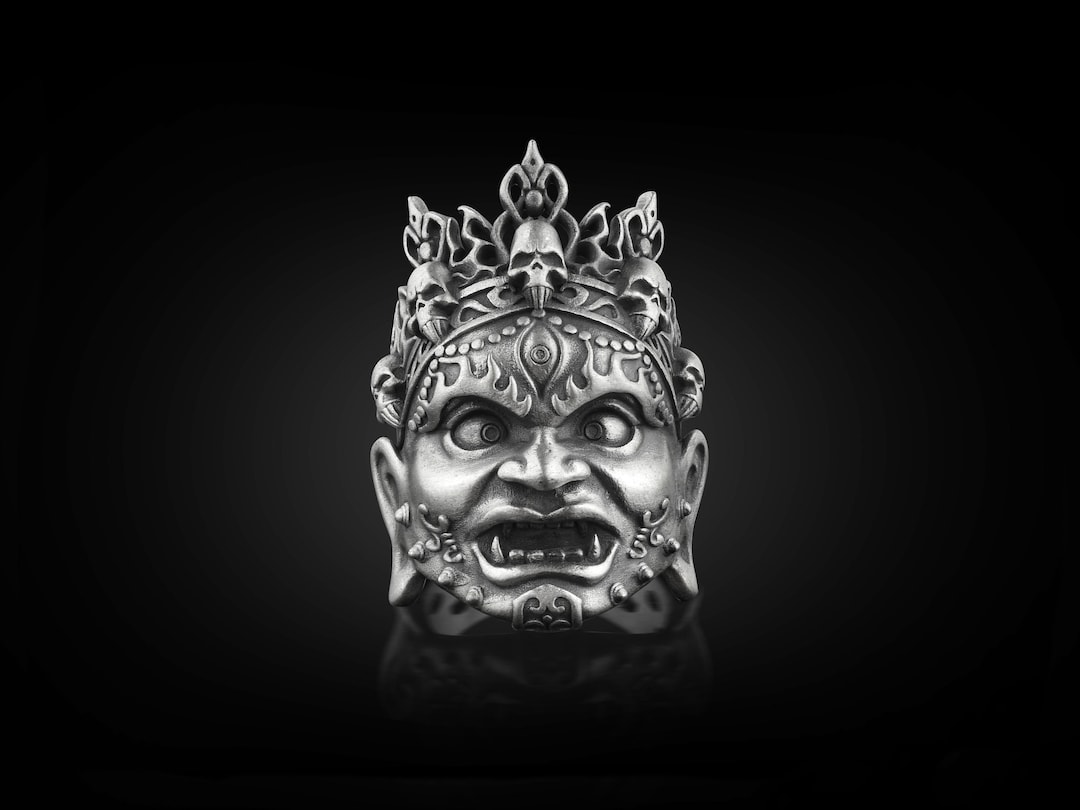 Japanese Mask With Skull Demon Ring for Men in Sterling Silver ...