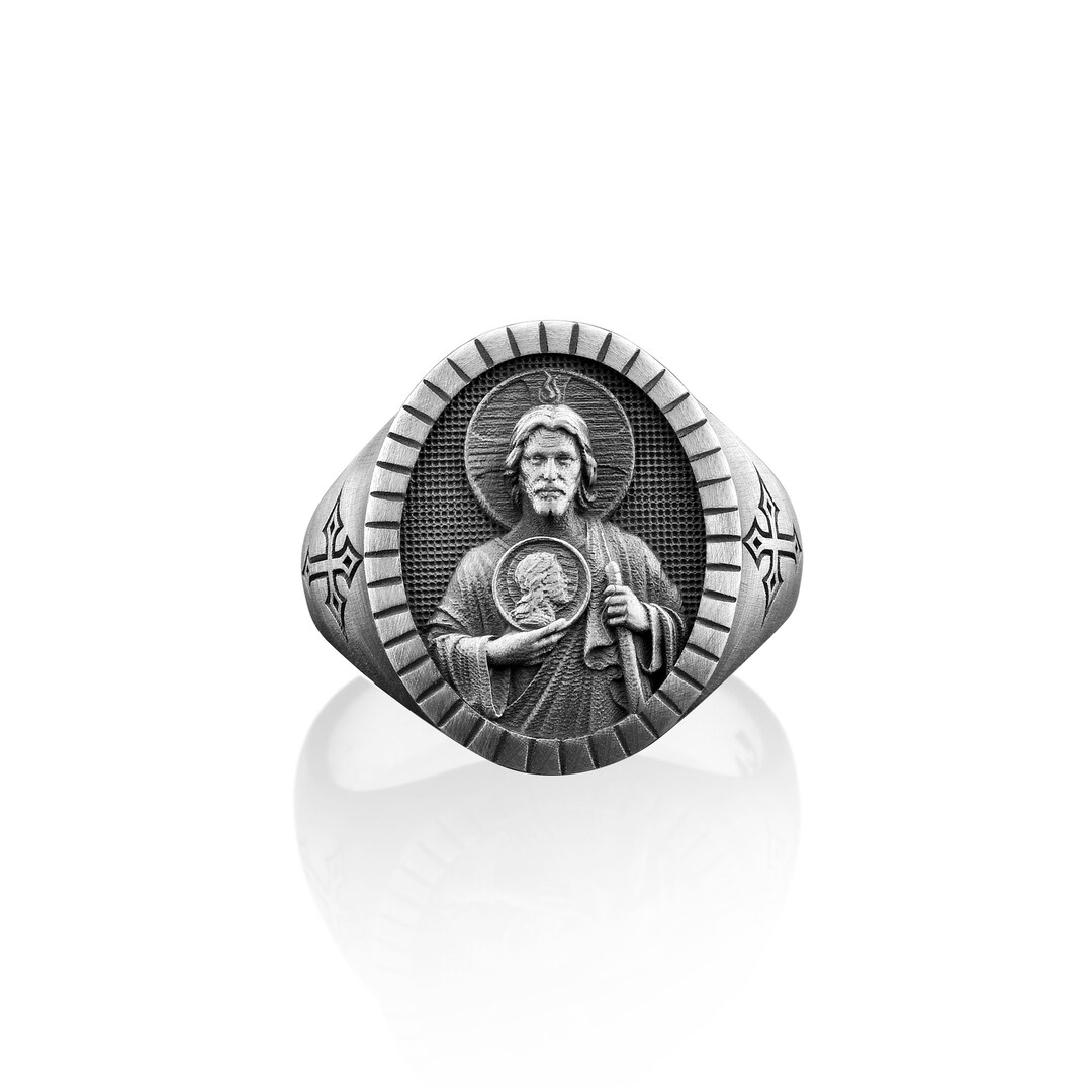 Handmade Saint Jude Signet Ring for Mens, Sterling Silver Religious ...