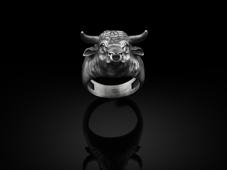 Angry Bull Silver Ring 3D Bull Head Silver Men Jewelry | Etsy