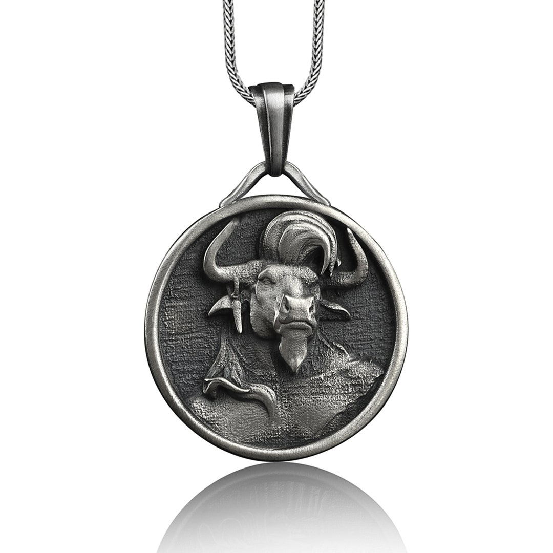 Bull Unique Mens Necklace in Sterling Silver, Personalized Taurus ...