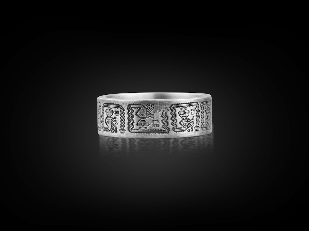 Aztec and Mayan Hieroglyphics Ring, Ancient Unique Mens Ring in ...