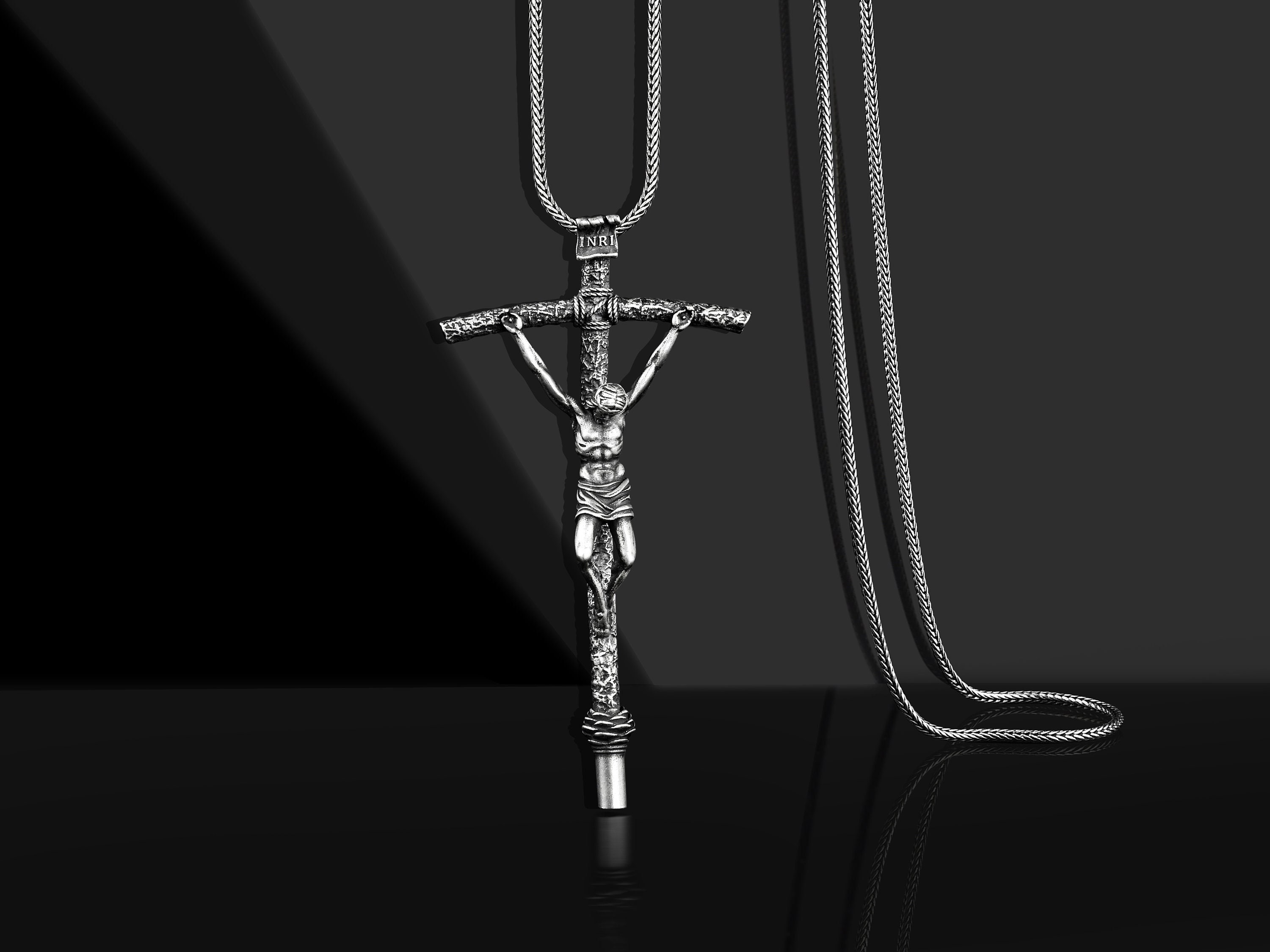 Papal Crucifix Cross Necklace for Men Sterling Silver Jesus - Etsy