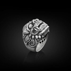 Barong God of Good Mens Ring in Silver, Balinese Mythology Gothic Ring ...