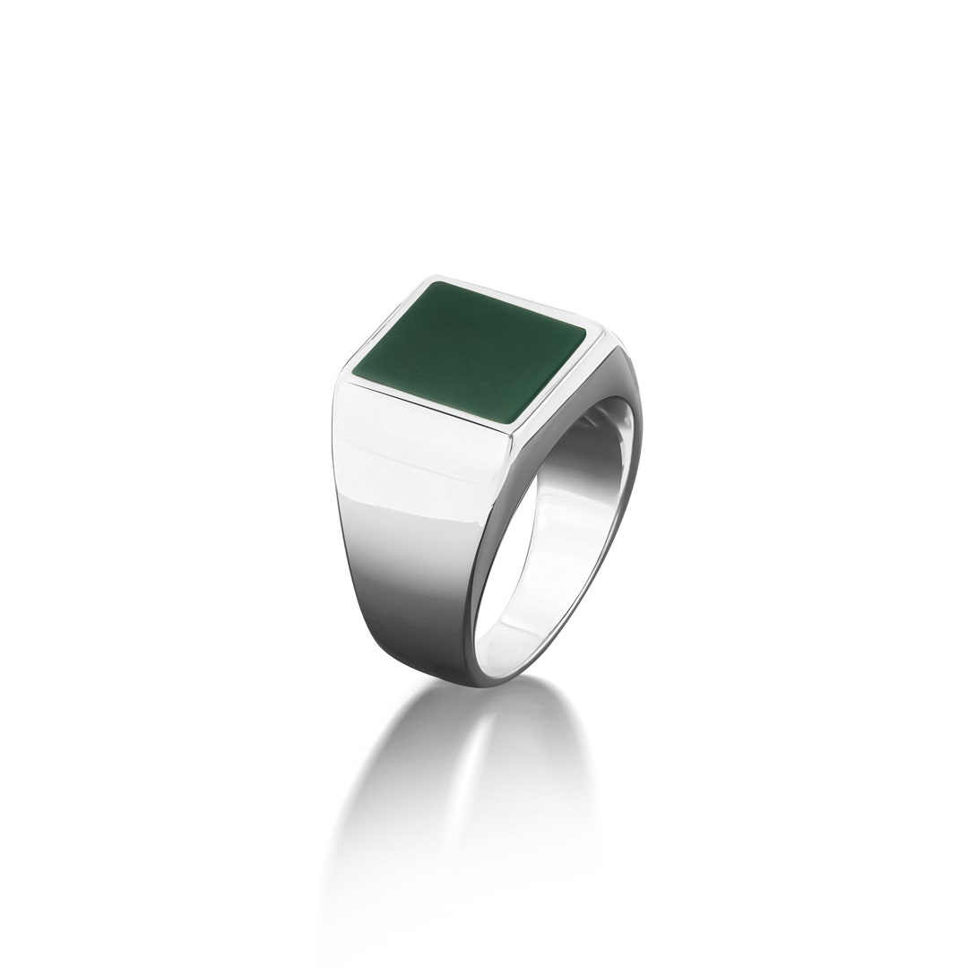 Rectangle Cut Green Agate Minimalist Promise Ring in 925 Sterling ...