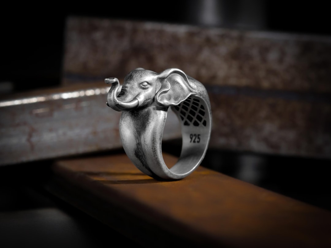Sterling Silver Big Elephant Lucky Family Signet Ring for Men, God ...