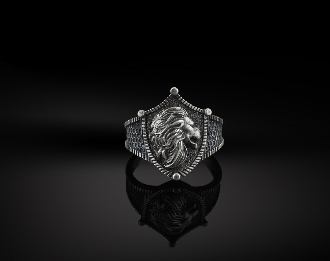 Guardian Lion Pinky Ring for Men in Sterling Silver Zodiac - Etsy
