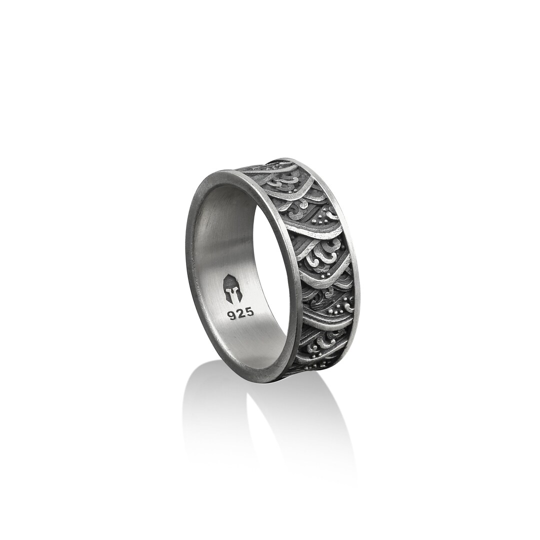The Great Wave of Kanagawa Ring, 925 Sterling Silver Mens Wedding Ring ...