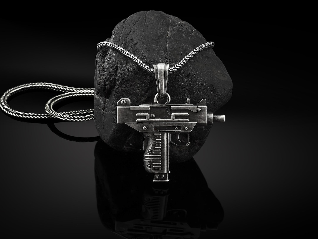 Uzi Gun Necklace for Men in Sterling Silver, Mini Uzi Silver Men Charm ...