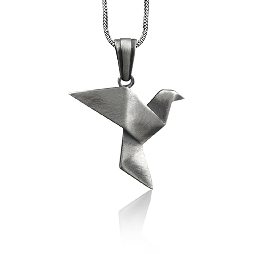 Pigeon Sterling Silver Animal Necklace, 925 Silver Origami Bird ...