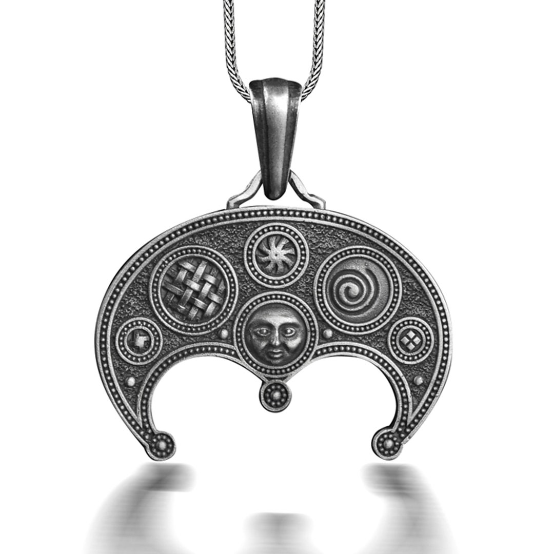 Slavic Crescent Moon Necklace With Ancient Symbol, Lunula Necklace in ...