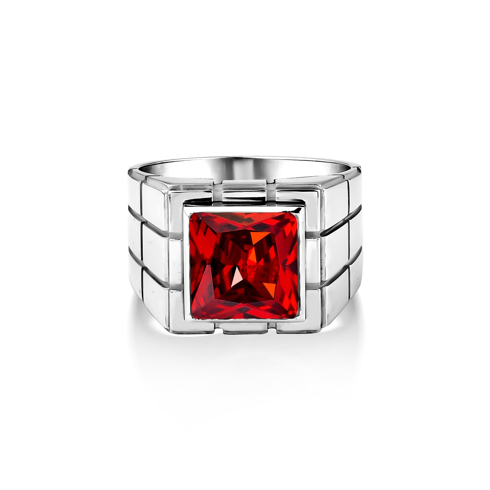 Red Ruby Stone Signet Ring for Men in Sterling Silver, Unique Mens Ruby ...
