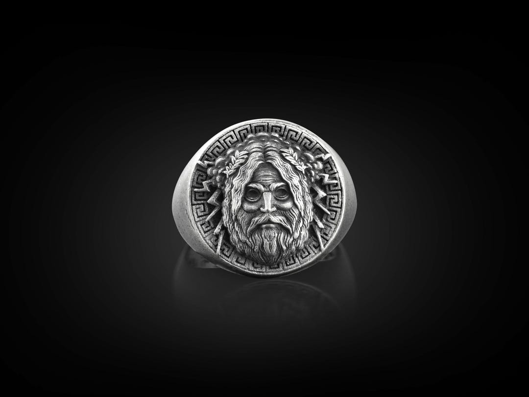 Greek God Silver Zeus Signet Ring for Men, Mens Greek Mythology Pinky ...