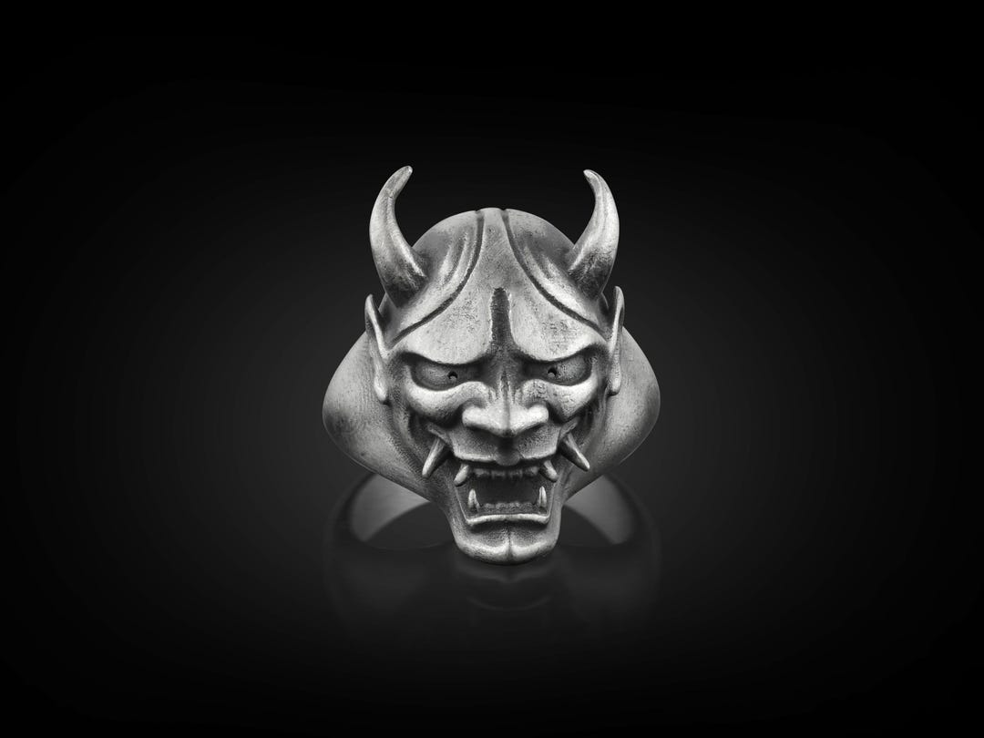Hannya Mask Ring for Men in Sterling Silver, Demon Ring for Men in ...