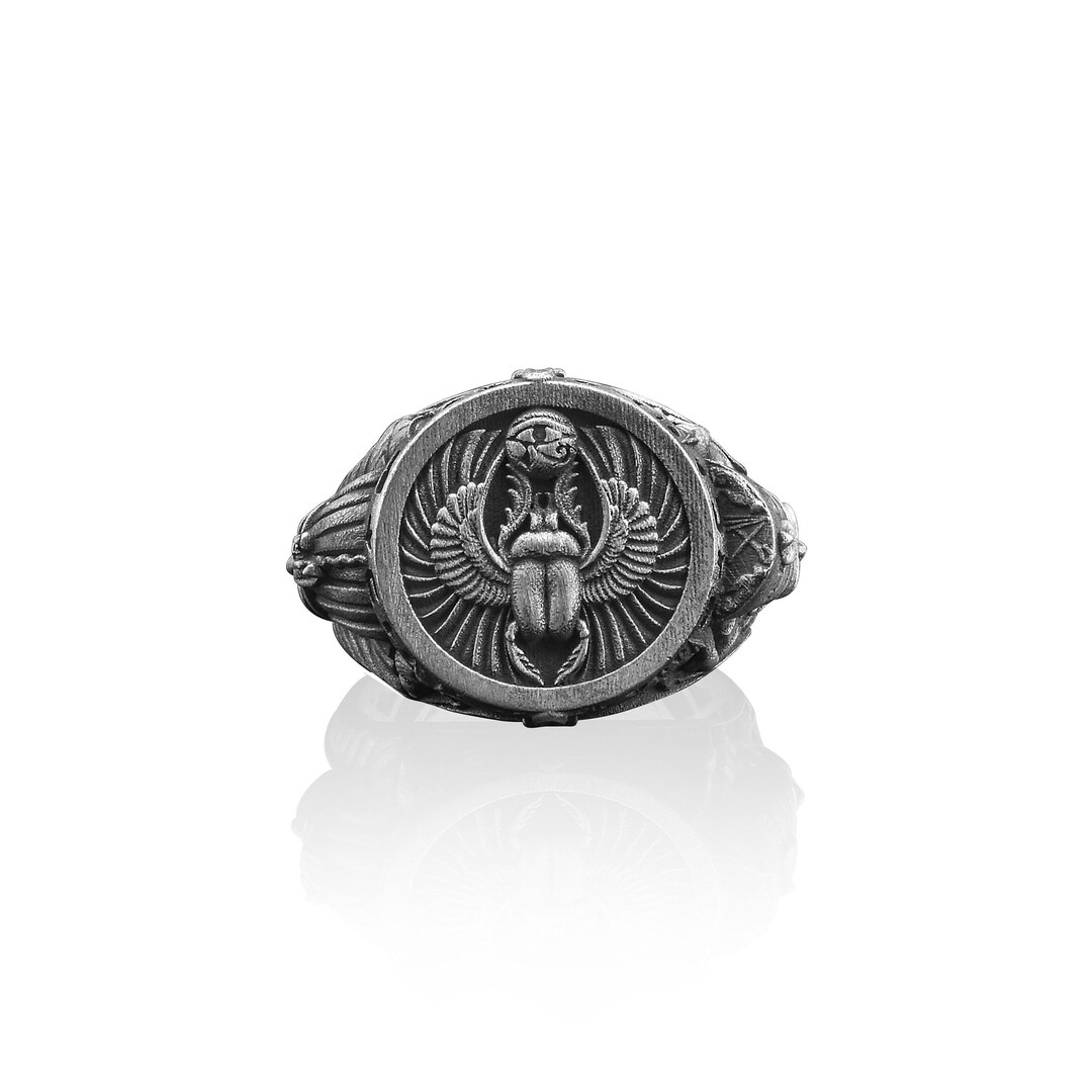 Pharaoh Handmade Sterling Silver Men Signet Ring, Egyptian Mythology ...