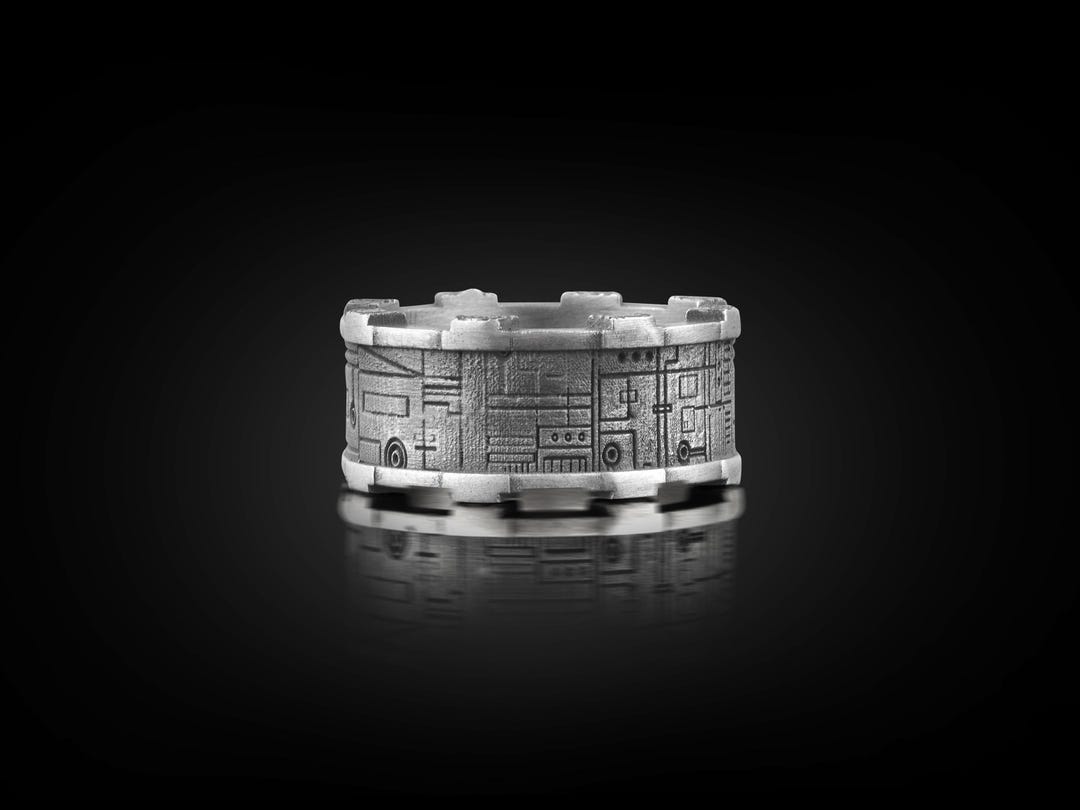 Cyberpunk Futuristic Weddşng Ring for Men in Silver, Goth Engagement ...