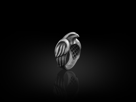 Winged Falcon Handmade Sterling Silver Men Ring Wild Bird - Etsy