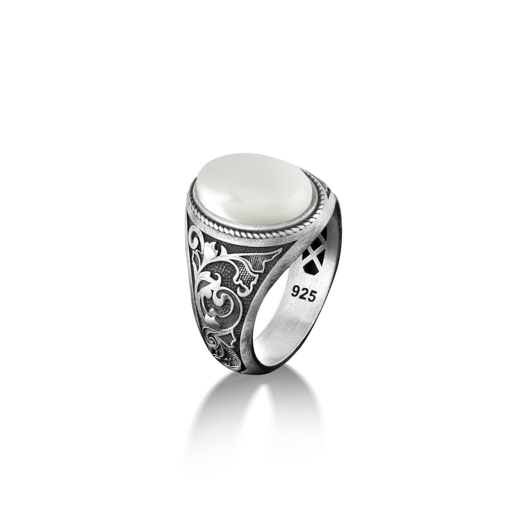 925 Sterling Silver Moonstone Ring in Victorian Style for Mens, Pearl ...