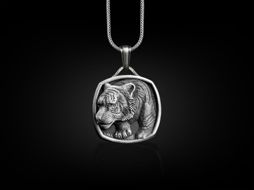 Silver Tiger Necklace for Men, Handcrafted Animal Pendant, Wild Animal ...