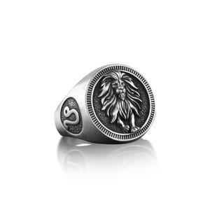 Leo Pinky Signet Mens Ring in Silver, Engraved Zodiac Sign Signet Ring ...