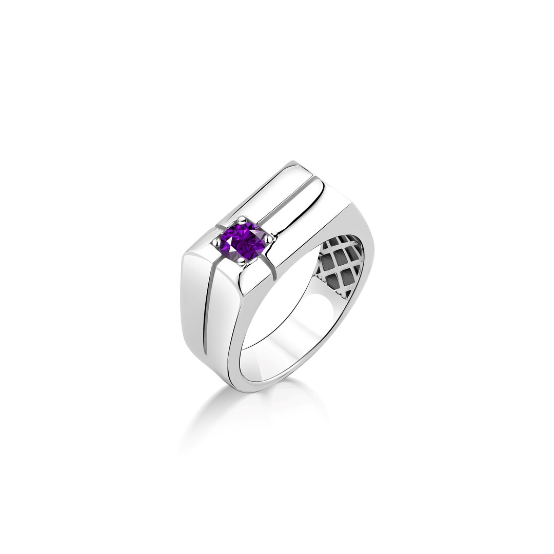 Purple Amethyst Mens Solitare Ring in Sterling Silver, Amethyst ...