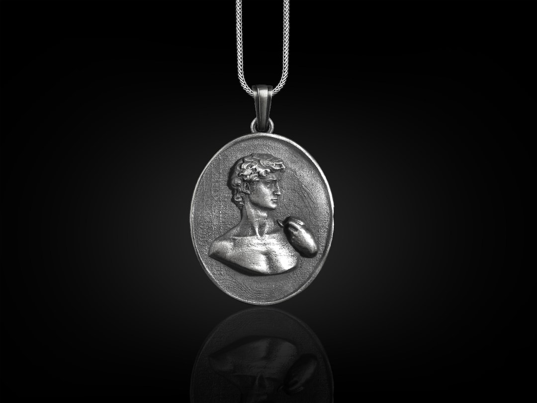 Statue of David Necklace for Men in Sterling Silver, David Statue Charm ...