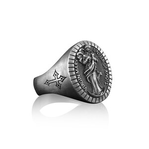 Virgin Mary Untier of Knots Ring Fpr Mens in Sterling Silver, Uniter ...