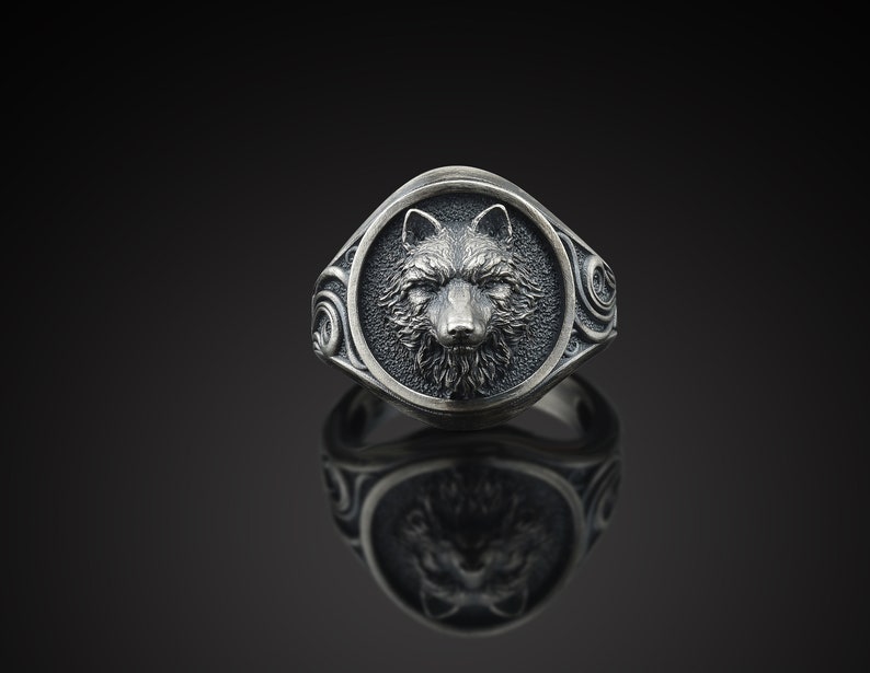 Handmade Wolf Sterling Silver Men's Signet Ring Wild Wolf - Etsy