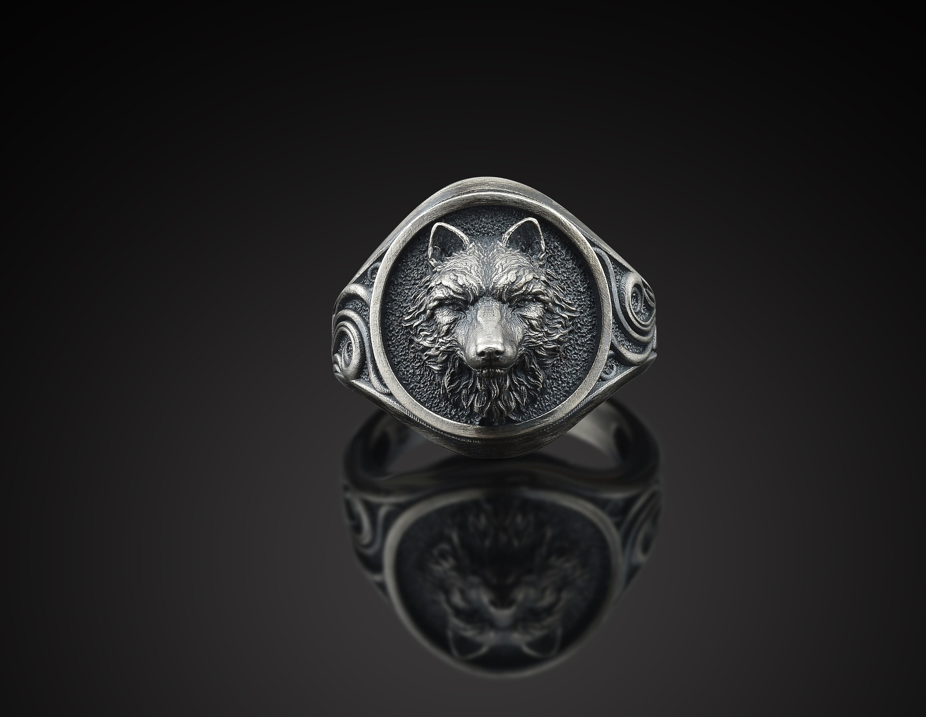 Handmade Wolf Sterling Silver Men's Signet Ring Wild Wolf | Etsy