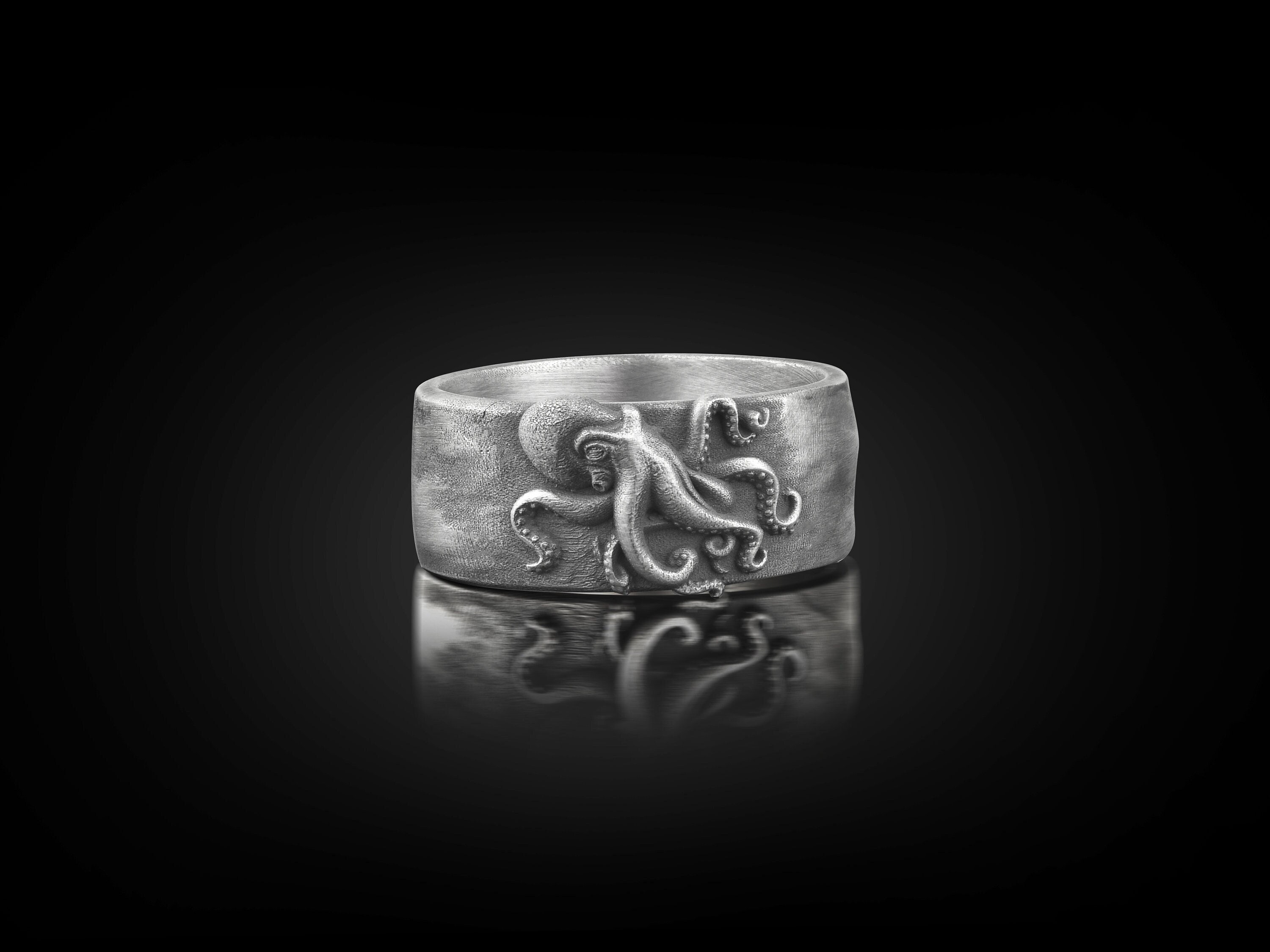 Octopus Oxidized Silver Mens Ring Sterling Silver Animal Ring - Etsy