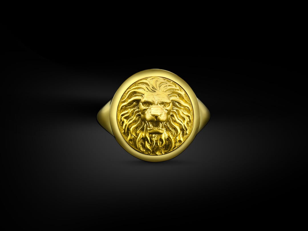 Lion Pinky Ring for Men in 10k Gold, Zodiac Leo Gold Ring for ...