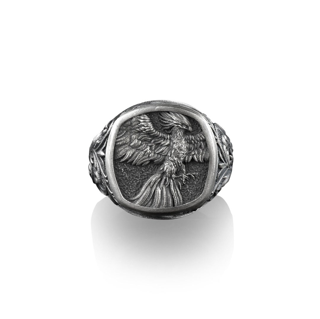 Winged Phoenix Square Signet Ring for Men in Sterling Silver - Etsy
