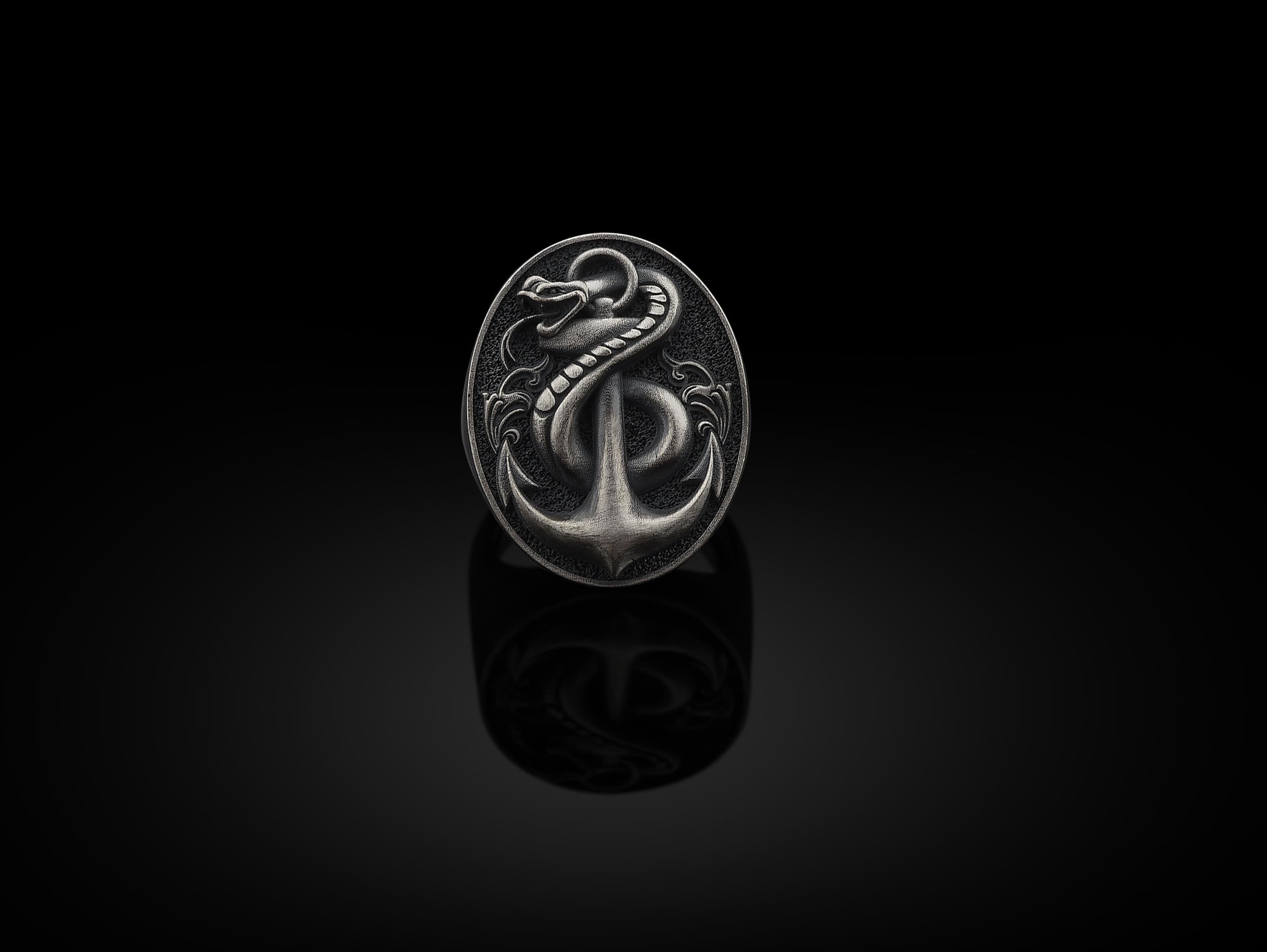 Snake Silver Men Ring Man Silver Signet Anchor Snake Ring - Etsy