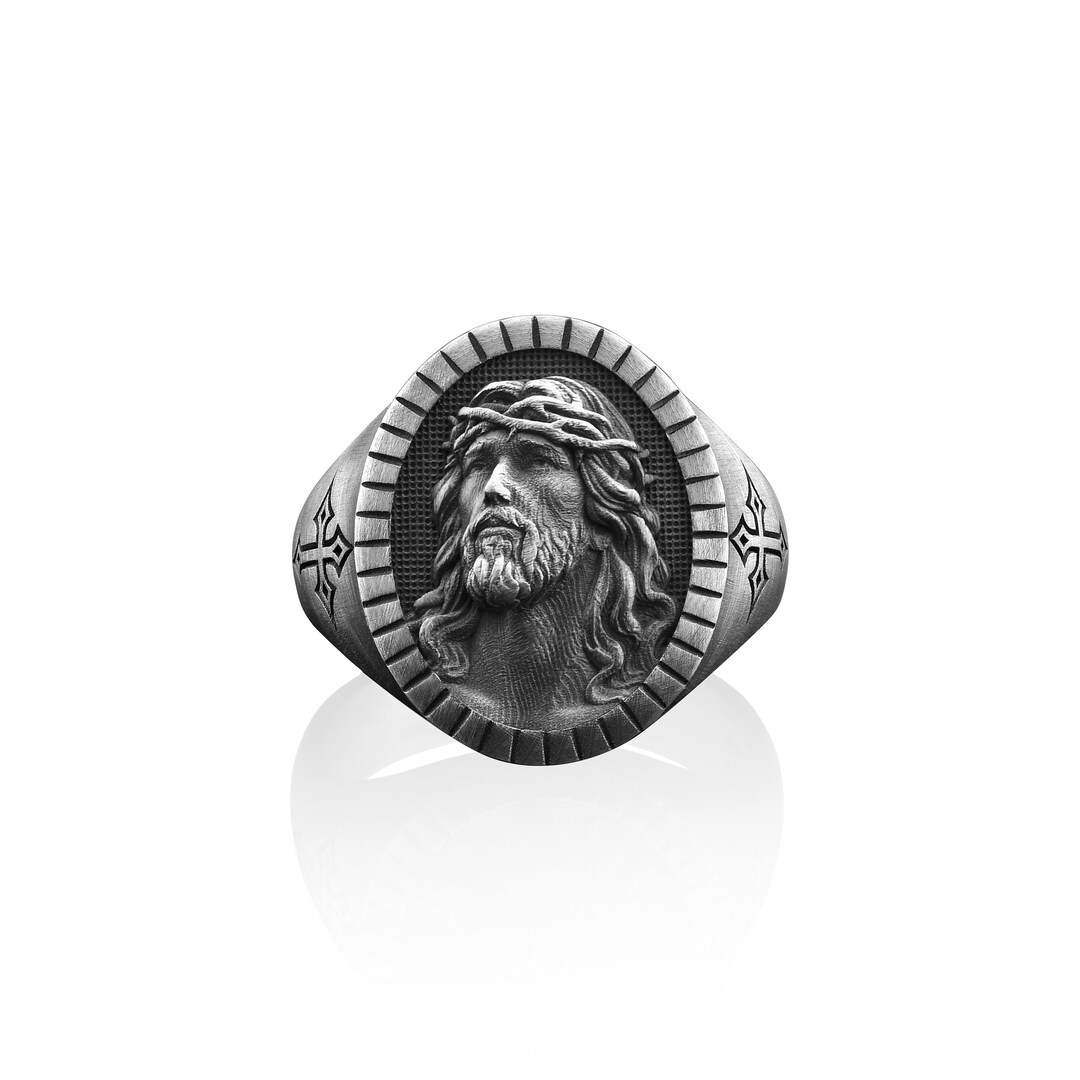 Sterling Silver Signet Jesus Ring for Mens, Silver Savior Jesus Gift ...